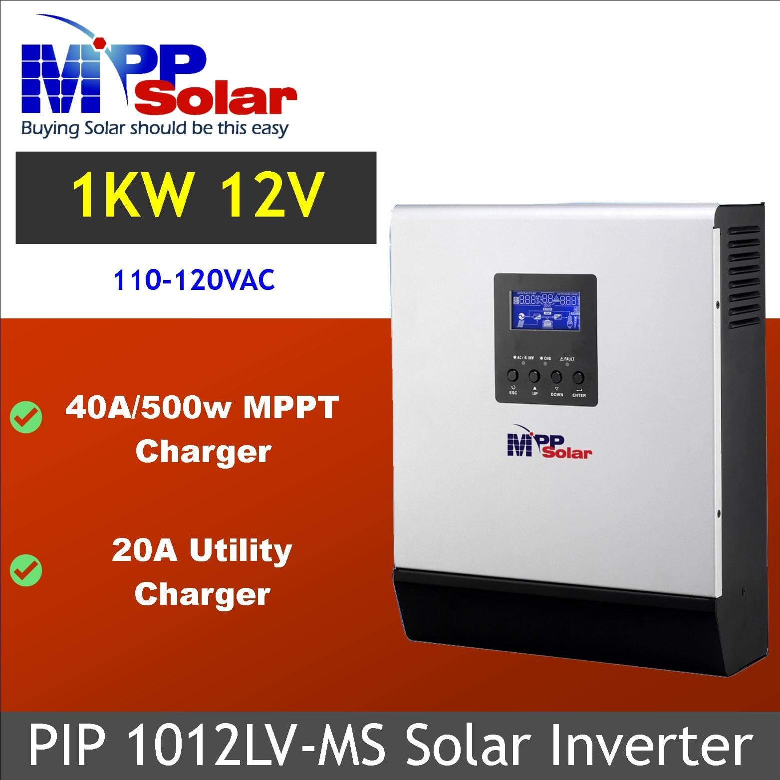 MPP Solar PIP-1012LV-MS / 1,000W Output / All In One Solar Inverter/Ch ...