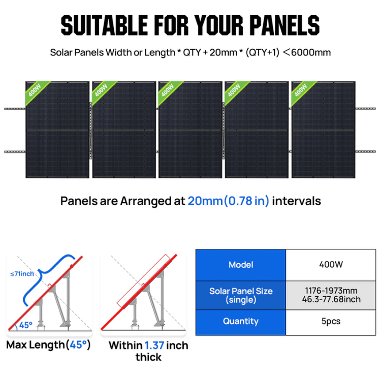ECO-WORTHY Adjustable Solar Panel Mount | Fits 5–8 Panels | Tilt 18–60 ...