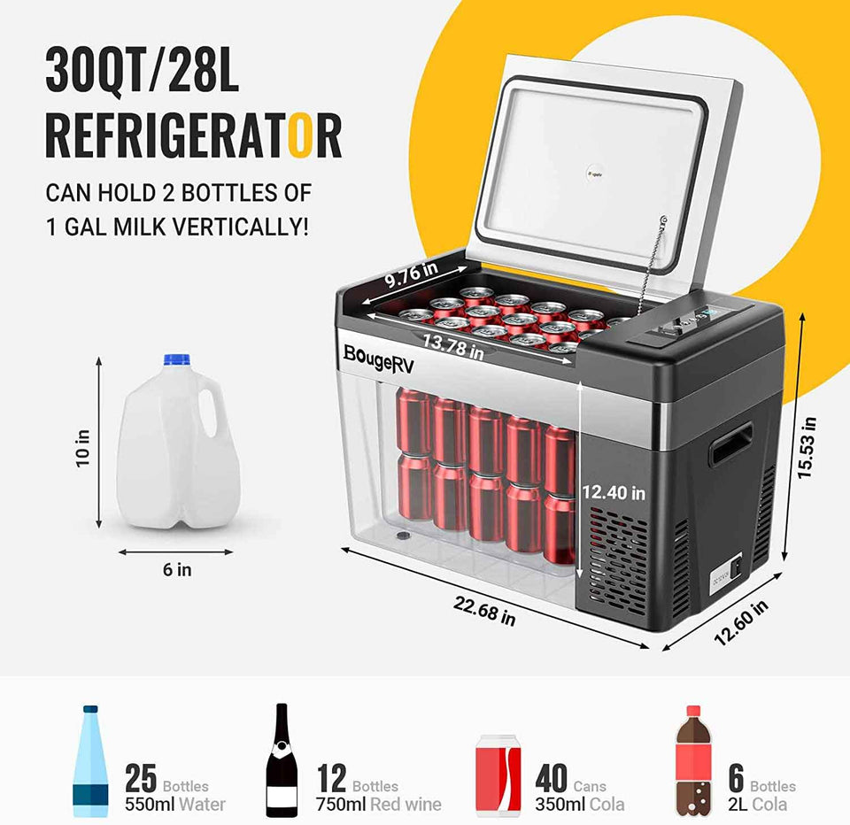 Bouge RV 12V 30 Quart (28L) Portable Fridge Black - ShopSolar: Complete ...