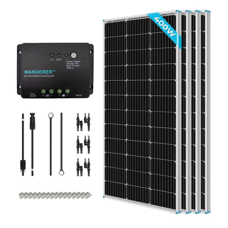 100 Watt 12V Mono Solar Starter Kit w/ Wanderer 10A Charge Controller ...