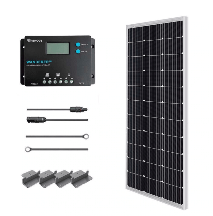 100 Watt 12V Mono Solar Starter Kit w/ Wanderer 10A Charge Controller ...