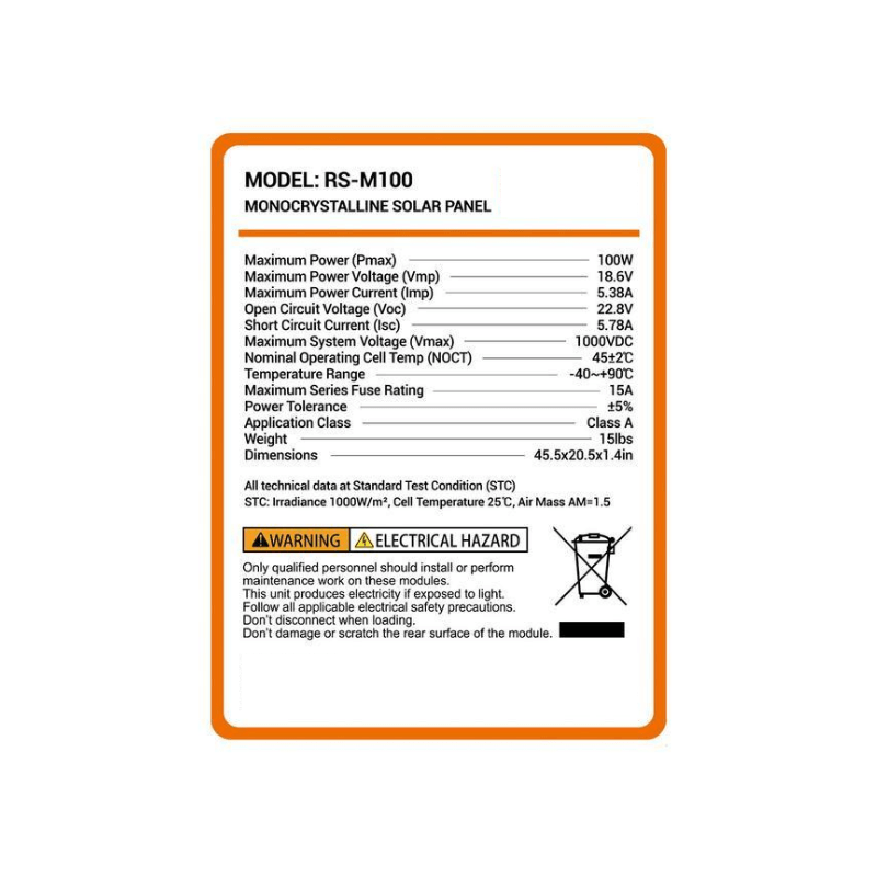 100 Watt Monocrystalline Solar Panel - ShopSolar.com