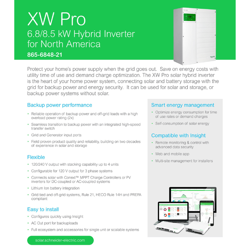 Schneider Conext XW PRO 6.8KW Inverter/Charger - ShopSolar: Complete ...